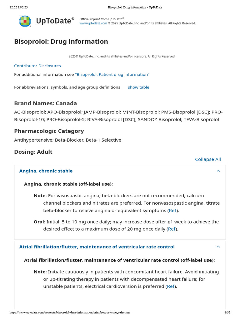 Bisoprolol - Drug Information - UpToDate | PDF | Heart Failure | Dose ...