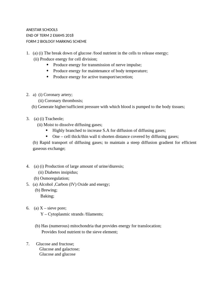 BIOLOGY F2 MS Teacher - Co - .Ke End Term 2 | PDF | Glucose | Blood