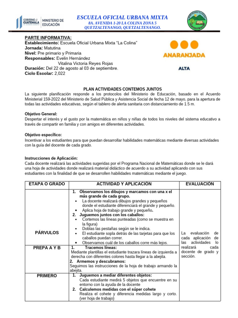 Plan de Contemos Juntos Aplicación | PDF | Educación de la primera infancia