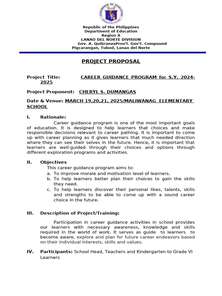 CERILYN FINAL Pendulonan ES-CAREER-guidance-proposal-2024-2025 | PDF | Behavior Modification ...