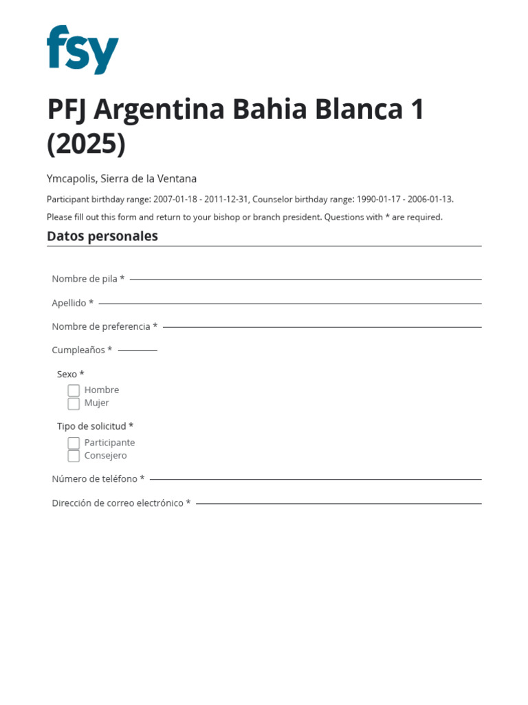 Formulario de Inscripción para PFJ 2025 | PDF