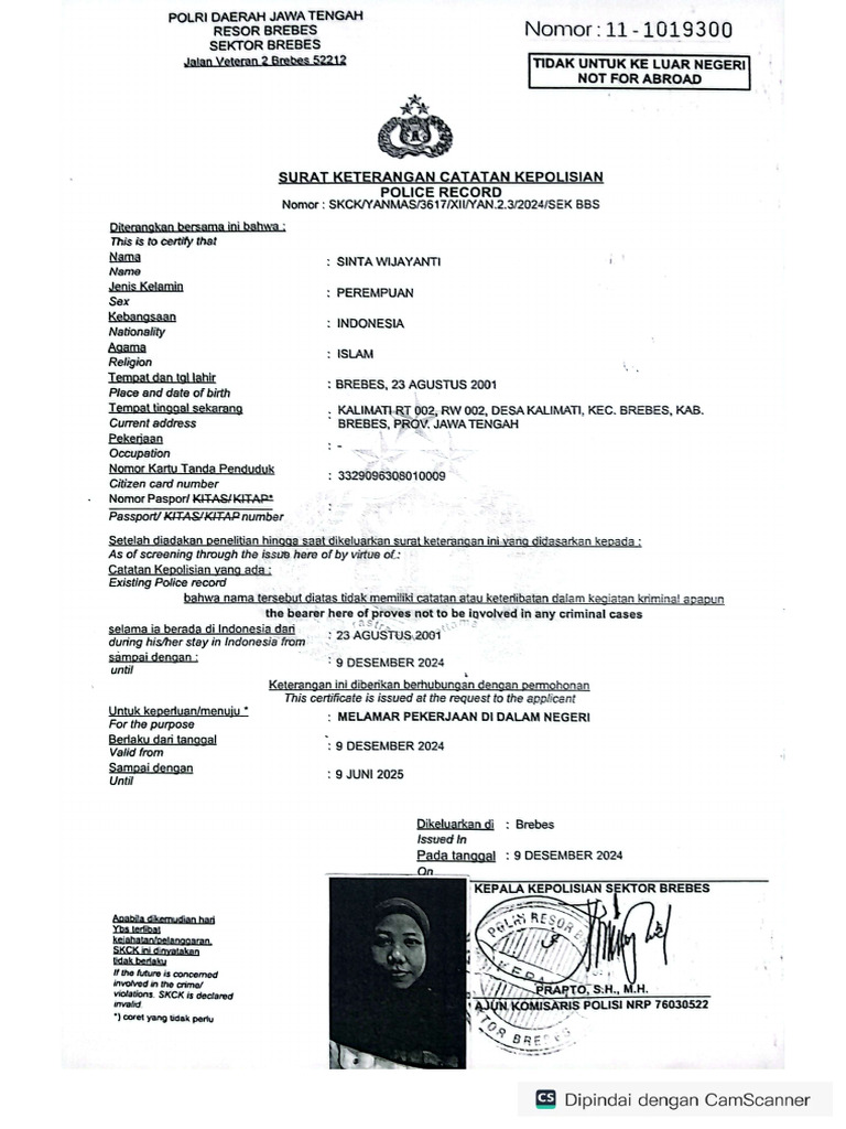 Sinta Wijayanti SKCK Aktif | PDF