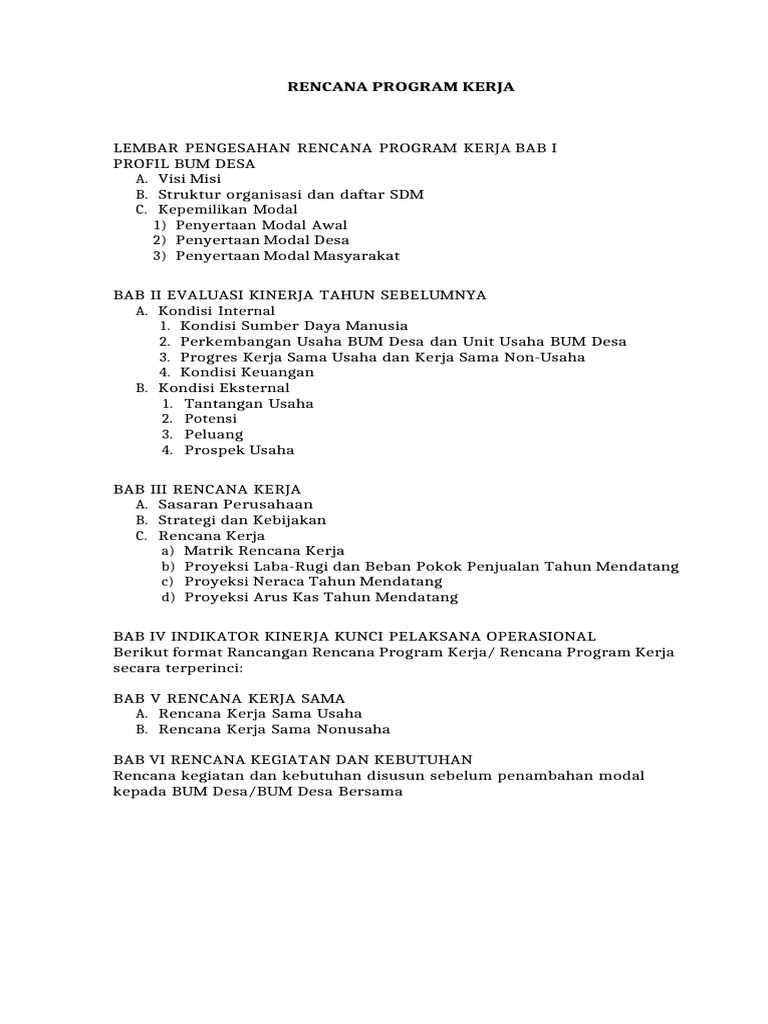 Rencana Program Kerja Bum Desa Baturanjang Bahtera-2 | PDF