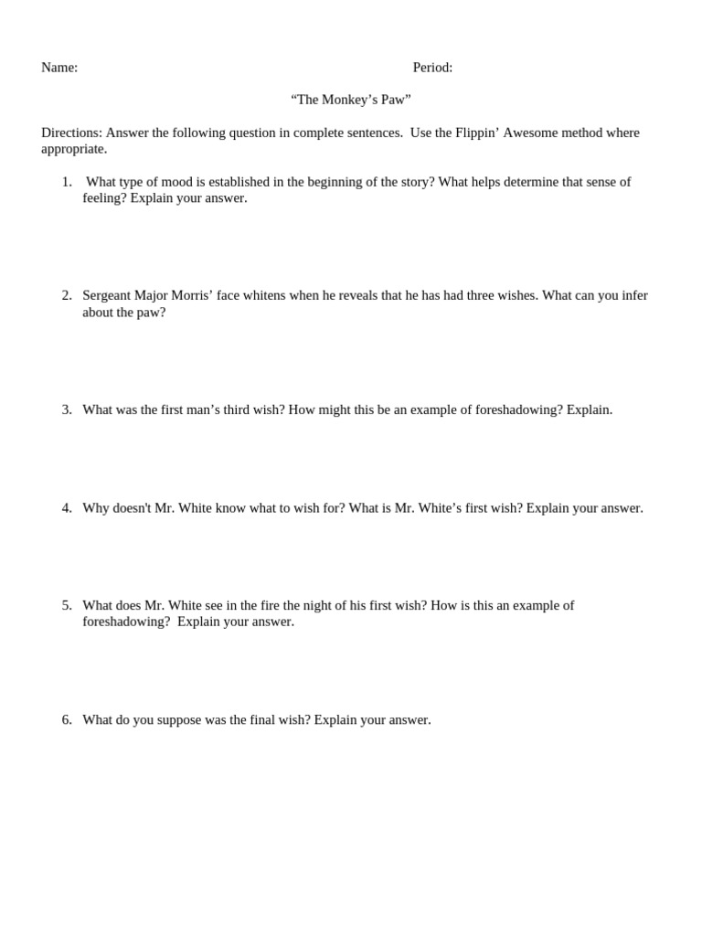 Analysis of "The Monkey's Paw" | PDF