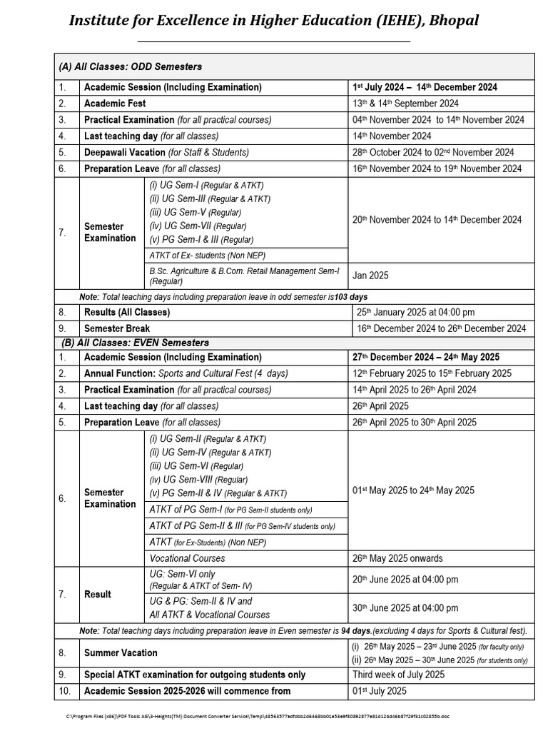 Revised Academic Calendar 2024-25 | PDF | Academic Term | Educational ...