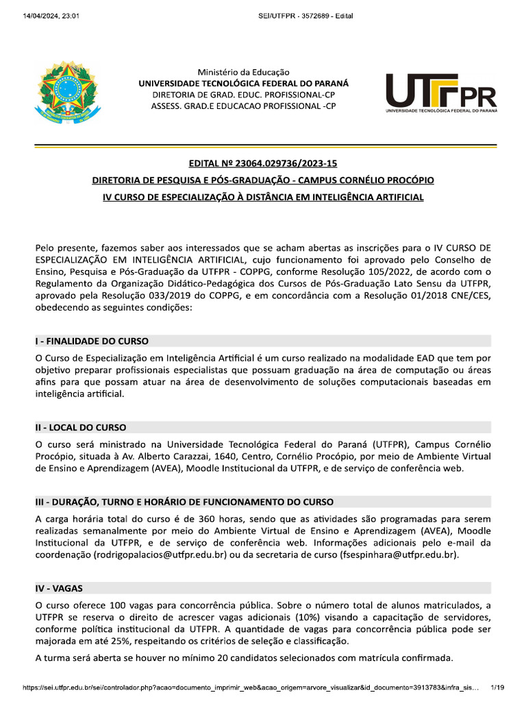 Utfpr Pos em Ia Ementa | PDF