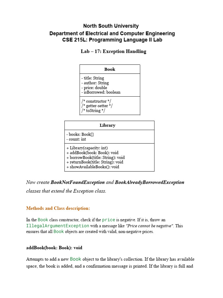 Lab Manual - Lab 17-Exception Handling | PDF | Constructor (Object Oriented Programming ...