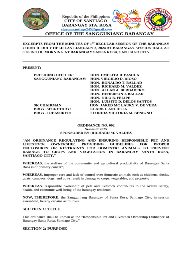 2025 Barangay Ordinance | PDF | Leash | Non Governmental Organization