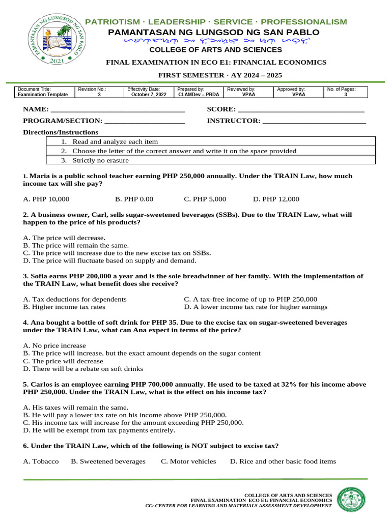 Finals in Financial Economics Econ 3a & Econ 3b.docx With Answer Key ...
