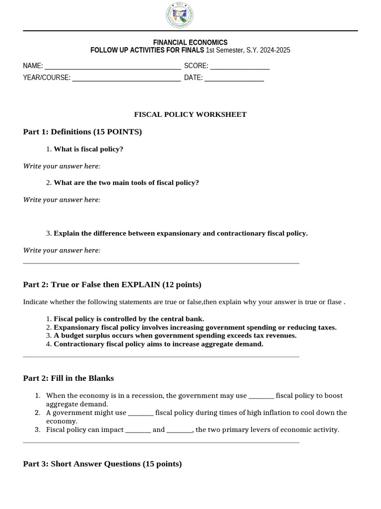 Follow Up Activities For Finals | PDF | Fiscal Policy | Monetary Policy