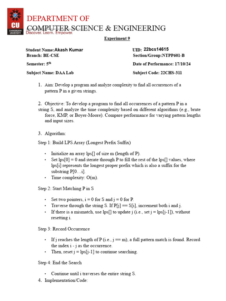 KMP Algorithm for String Matching | PDF | String (Computer Science ...