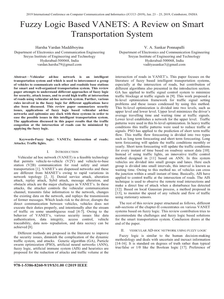 Fuzzy Logic Based VANETS A Review On Smart Transportation System | PDF | Traffic | Traffic Light