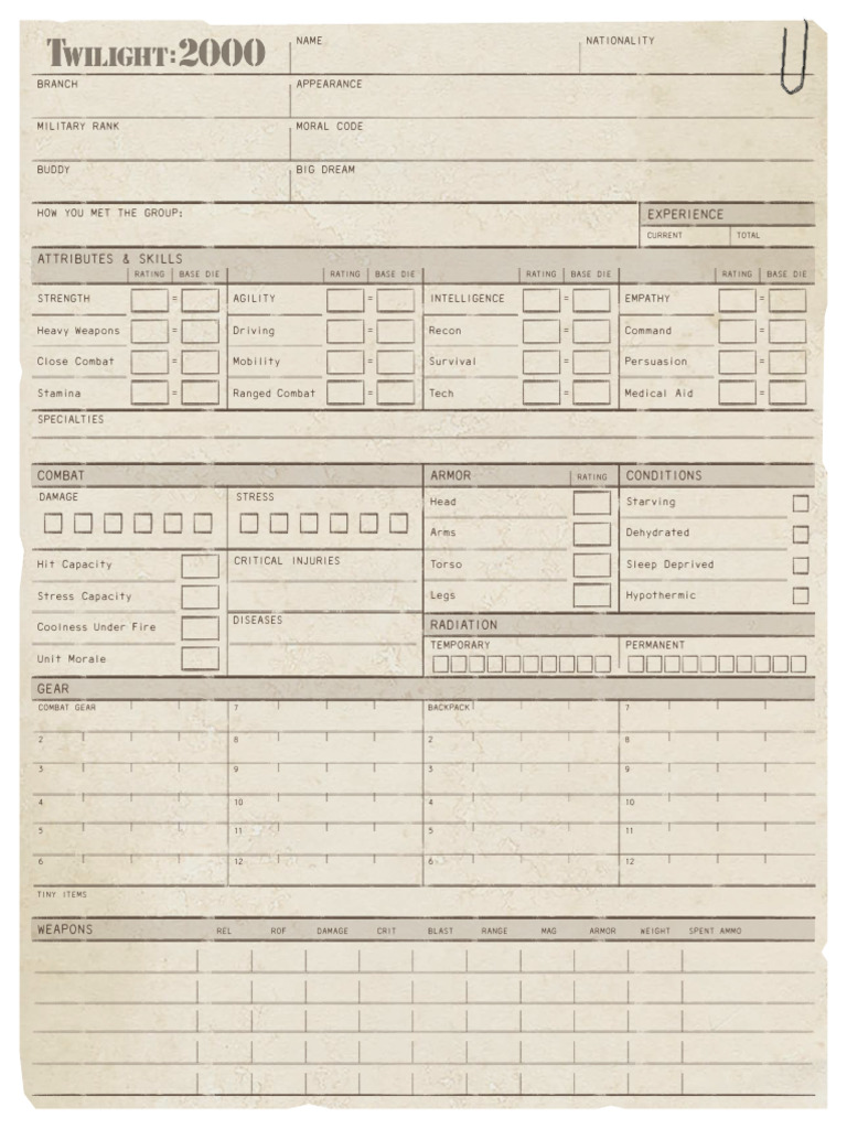 T2K4 Character Sheet English Color | PDF