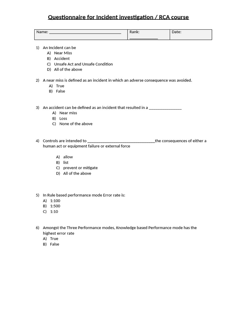 Incident Investigation Questionnaire Guide | PDF | Error | Job Interview