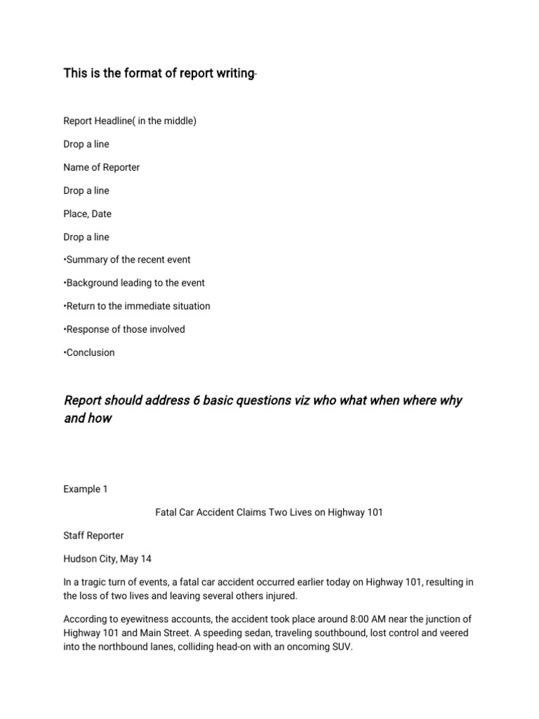 Report Writing Format and Example | PDF | Traffic Collision | Road ...
