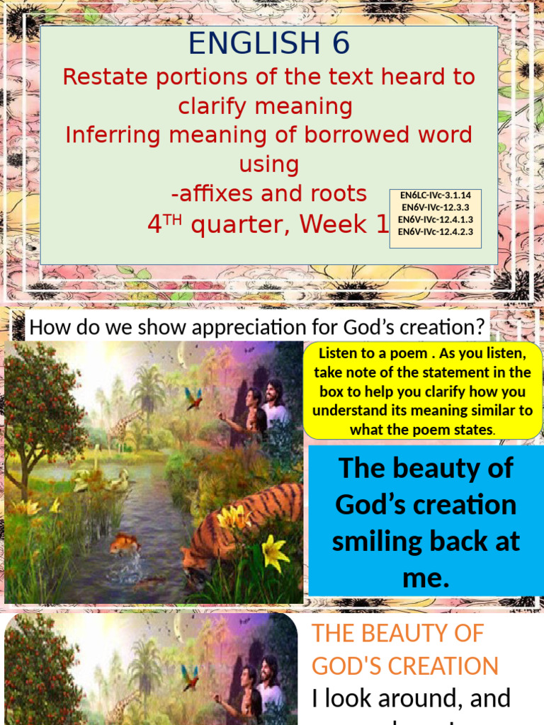 ENGLISH 6 PPT Q4 W3 - Restate Portions Of the Text Heard to Clarify ...