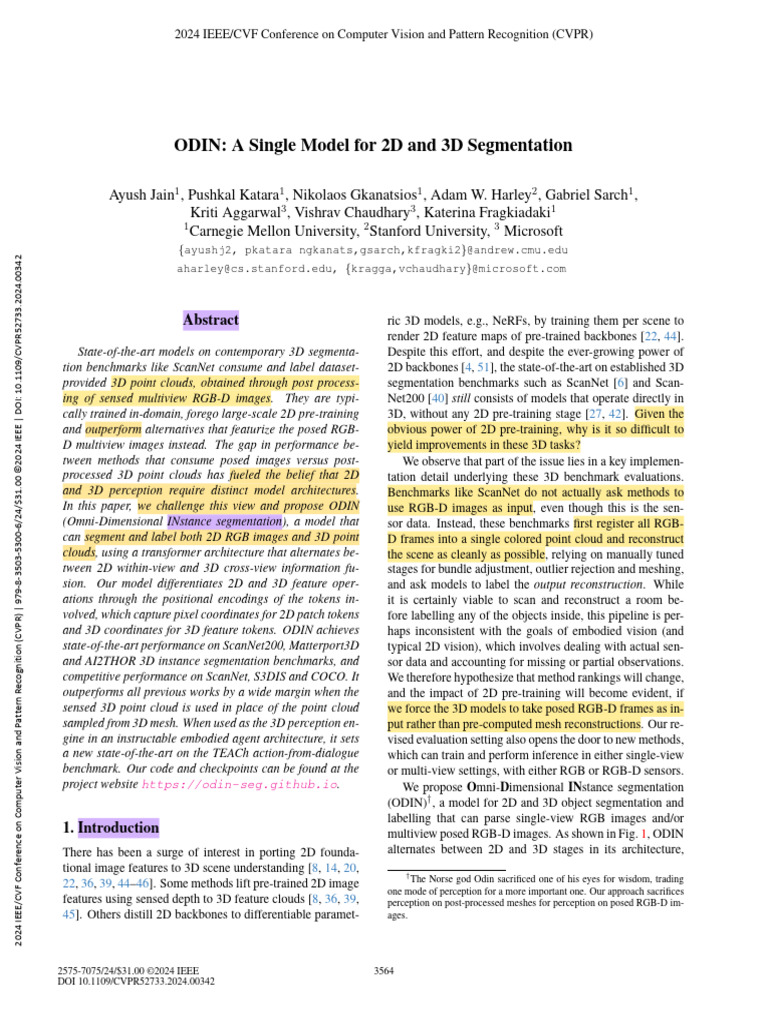 ODIN_A_Single_Model_for_2D_and_3D_Segmentation | PDF | Image Segmentation | 3 D Computer Graphics