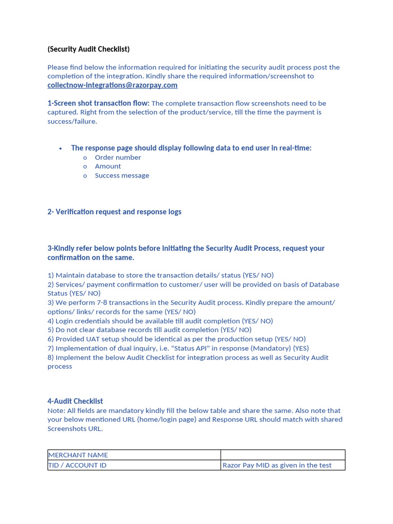 Security Audit Checklist | PDF