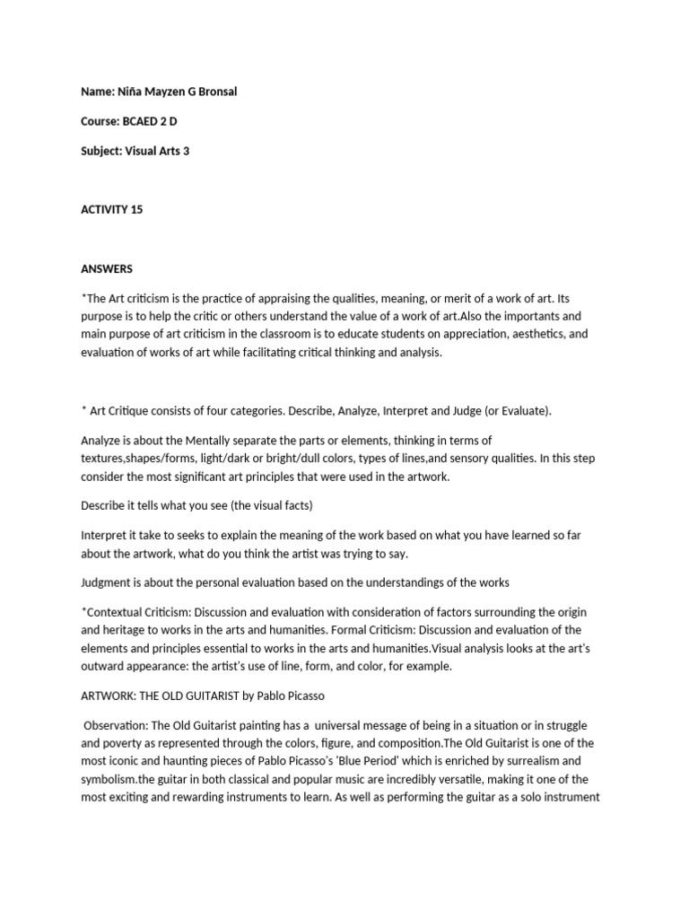 Understanding Art Criticism Roles | PDF | Evaluation | Composition ...
