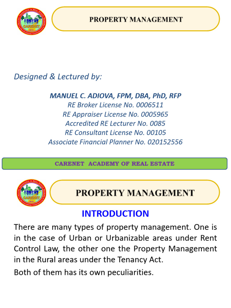 WK1 - Property Management in Urban and Rural Areas2 | PDF | Lease ...