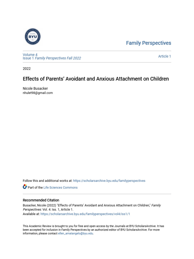 Avoidant and Anxious Attachment On Children | PDF | Attachment Theory ...
