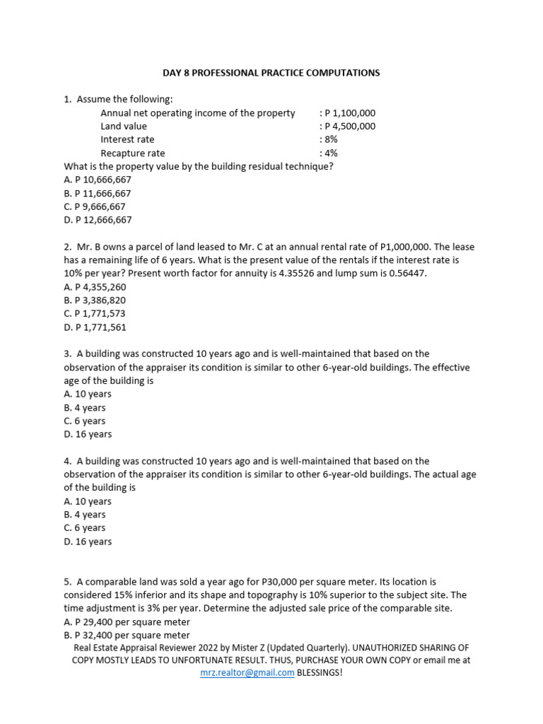 Day 8 Professional Practice Computations | PDF | Mortgages | Present Value