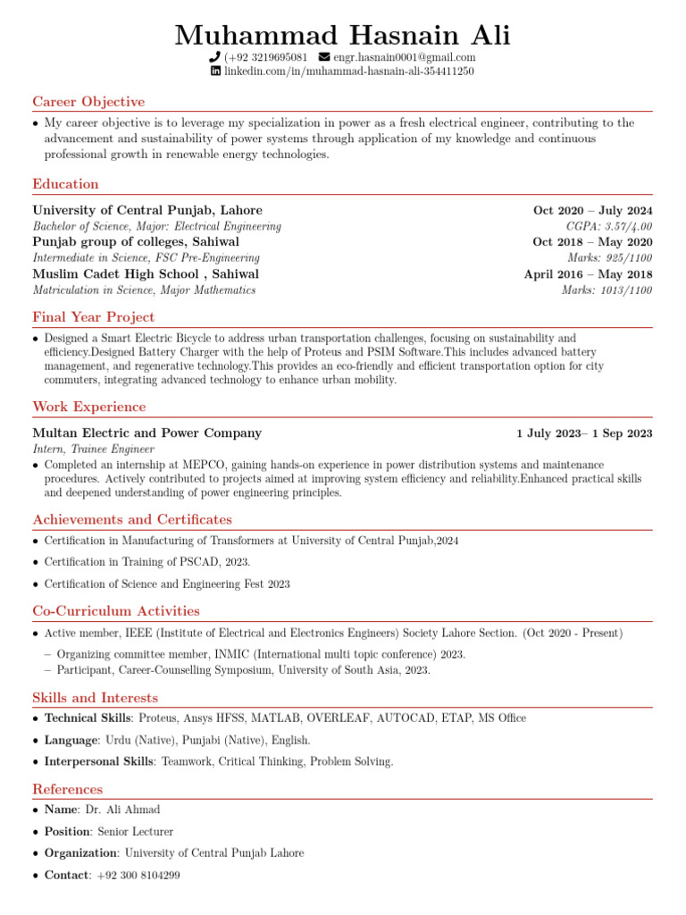 M.Hasnain Ali Cv | PDF