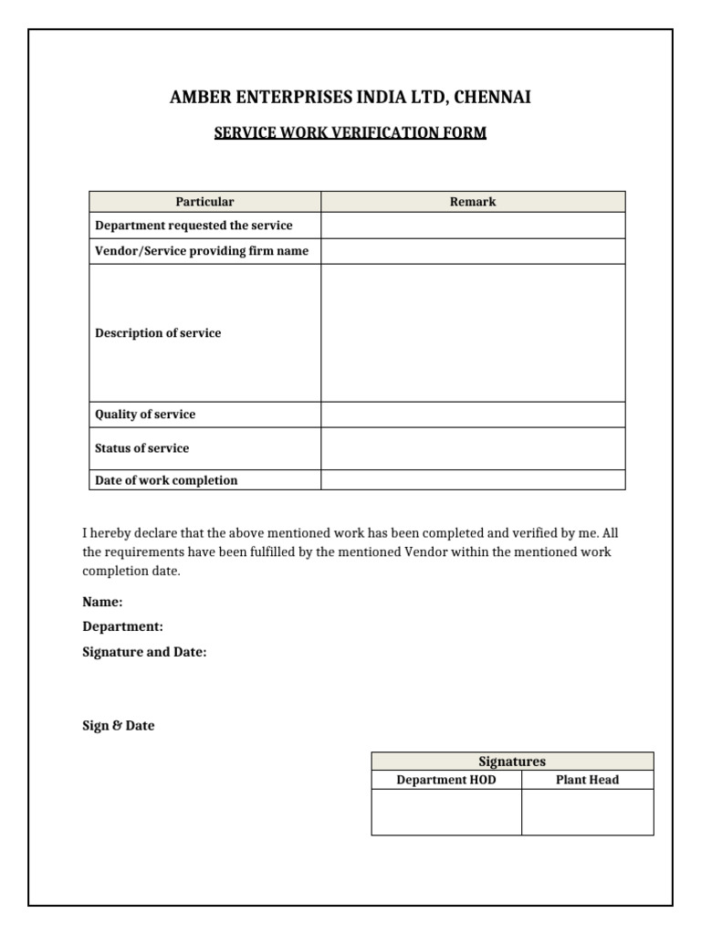 Service Verification Form | PDF
