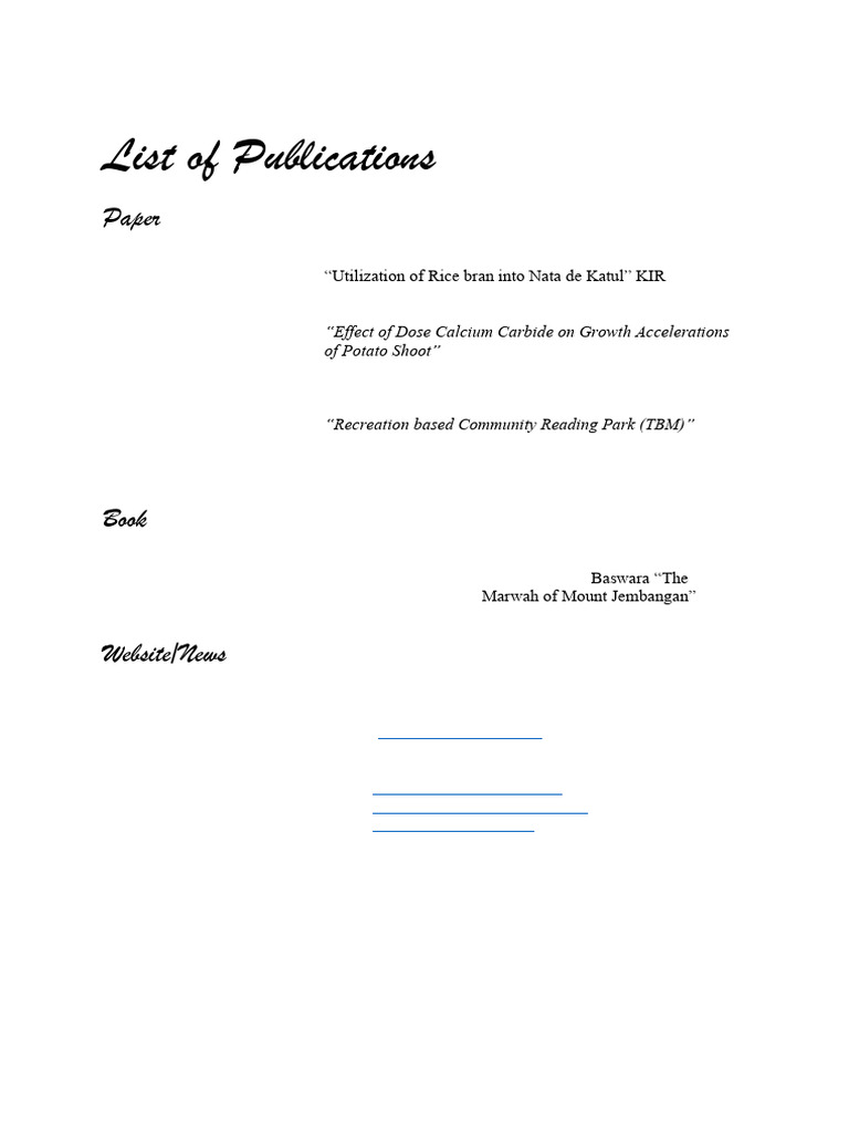 List of Academic Publications and Contributions | PDF