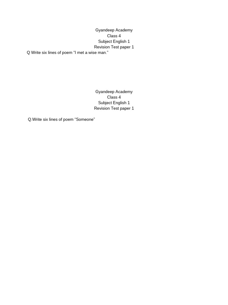 Eng 1 Revision Test Paper 1&2 | PDF