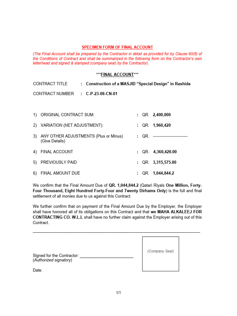 Final Account[1] | PDF