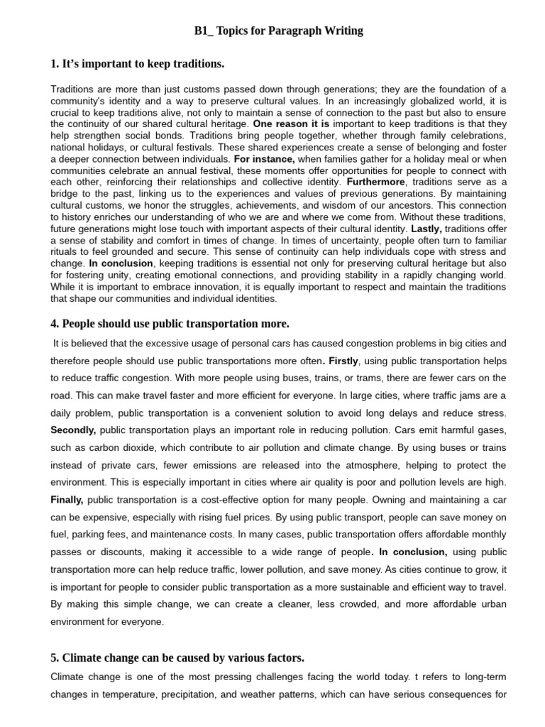 B1_Topics for Para Writing | PDF | Climate Change | Healthy Diet