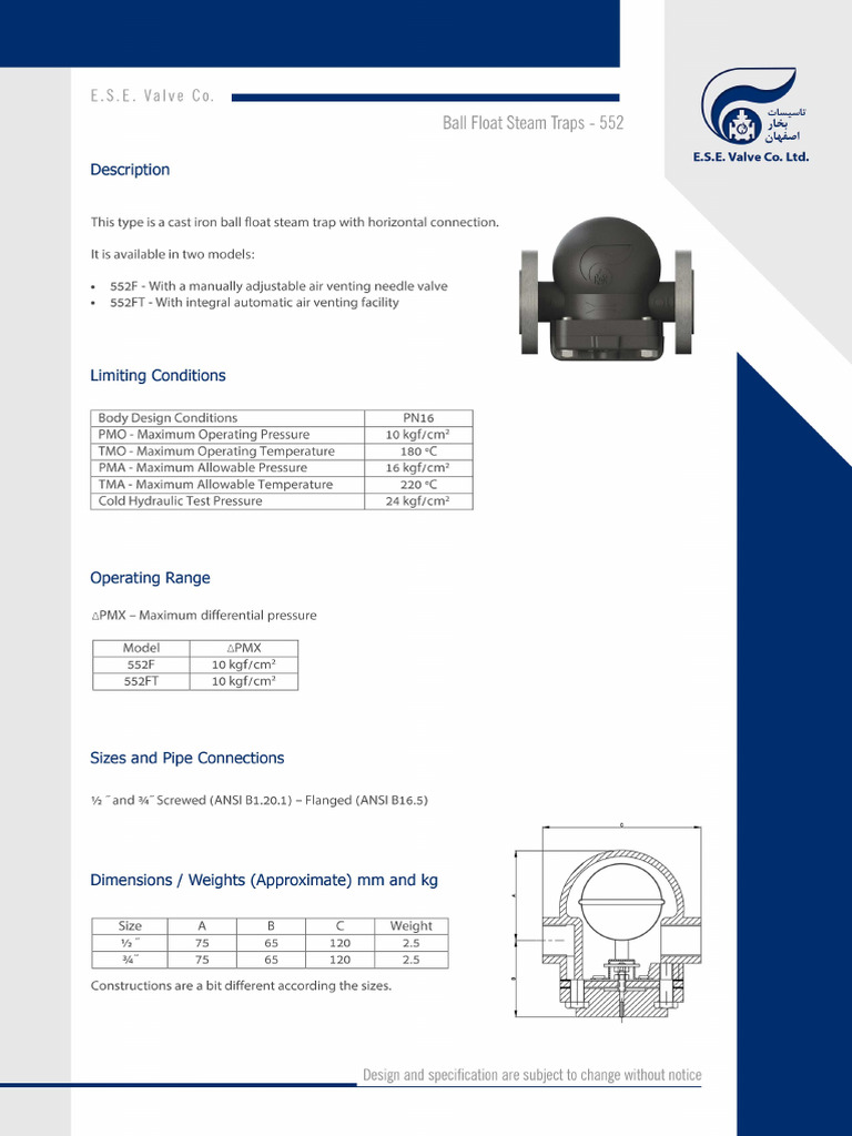 FT552 - Ball Float Steam Trap | PDF
