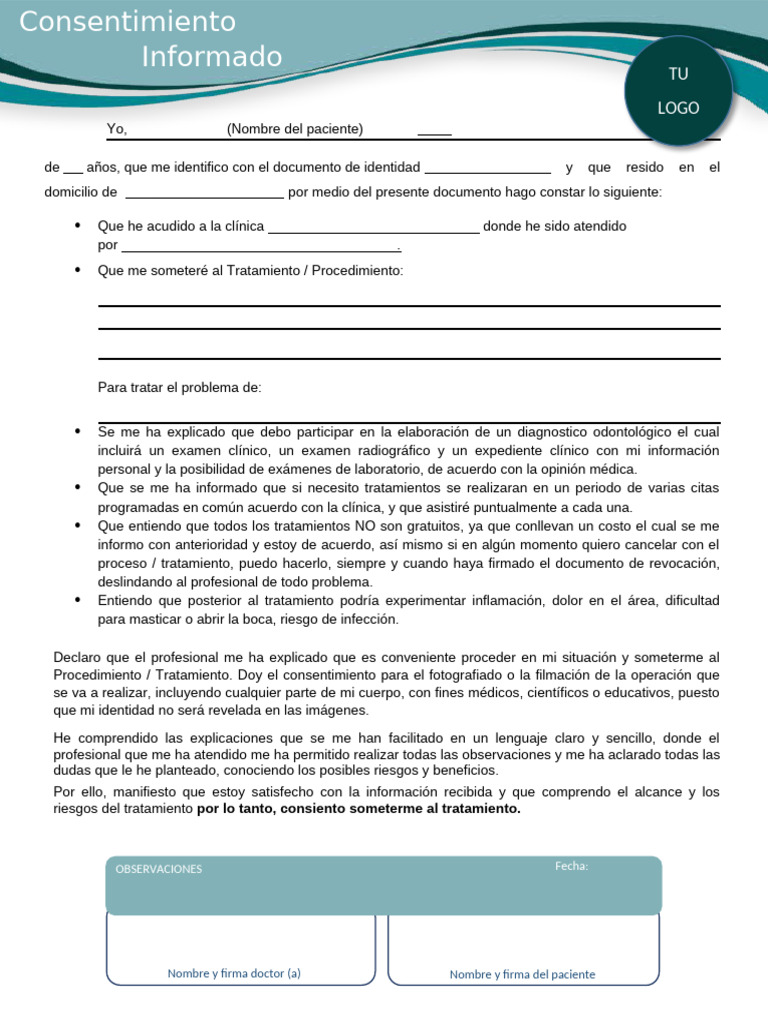 Concentimiento Informado General | PDF | Enfermedades y trastornos | Cuidado de la salud