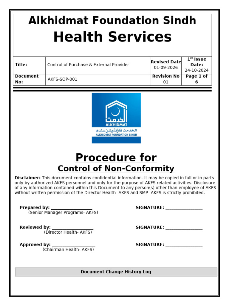 AKFS Purchase & Provider Control SOP | PDF | Business
