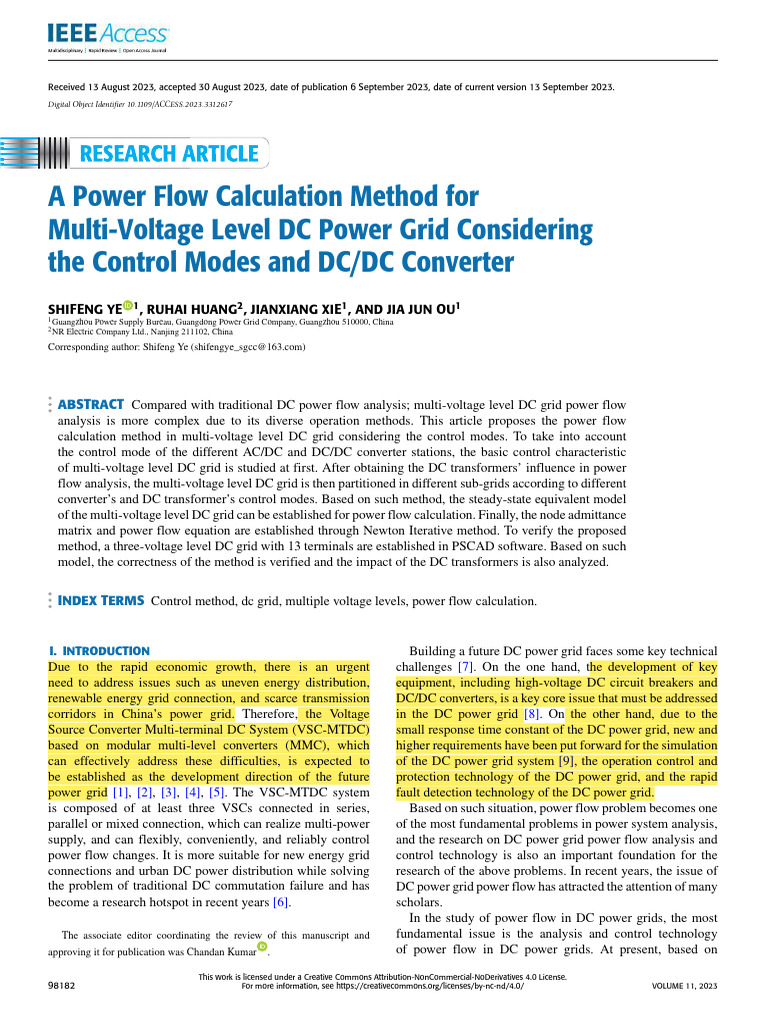 Flow Calculation Method For Multi Voltage Level Dc Power Grid Considering The Control Modes And