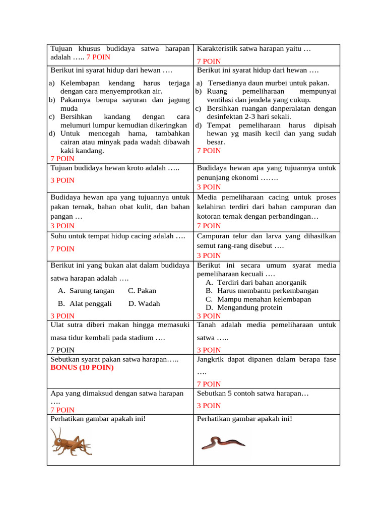 Kuis Kelas 8 Bab 2 Satwa Harapan Soal | PDF