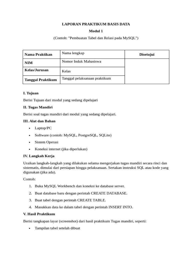 Format Laporan Praktikum Basis Data | PDF
