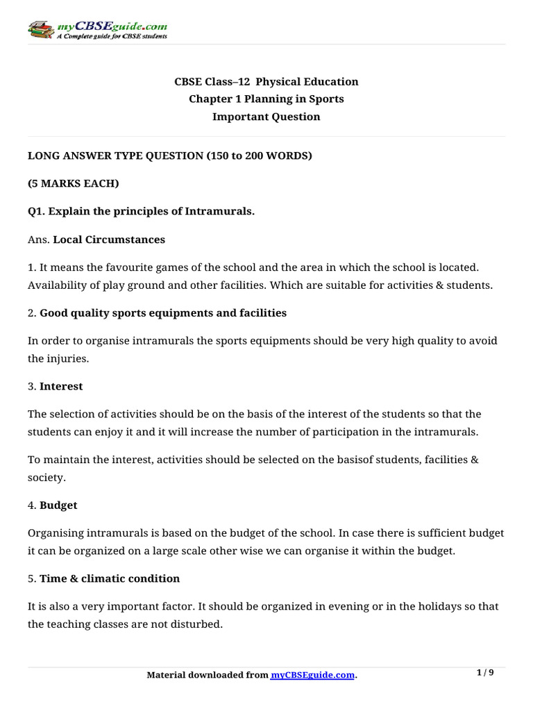 CBSE Class 12 Physical Education Guide | PDF | Sports