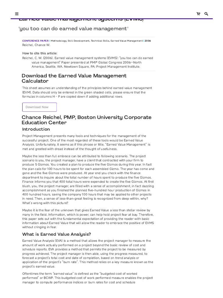 Earned Value Management Systems Tool (EVMS) - PMI | PDF | Project Management | Projects