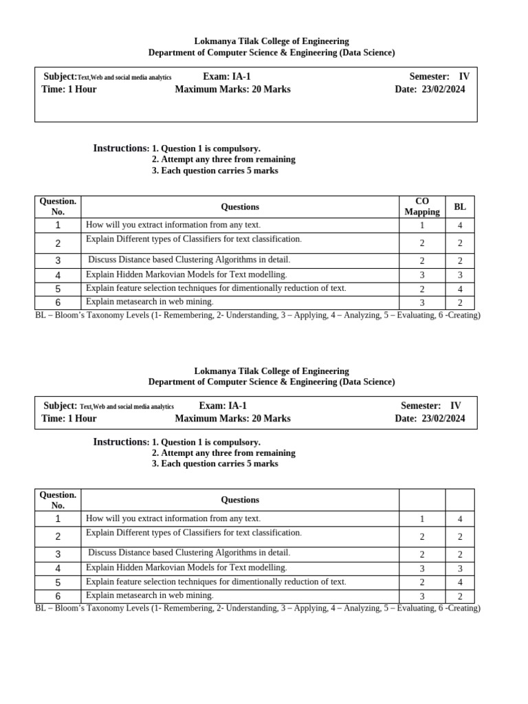Data Science Exam Questions | PDF | Statistical Classification | Data Mining