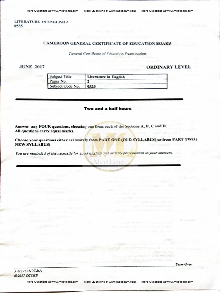 Ordinary Level Unit Gce – General Certificate Of Education – VQTZLH