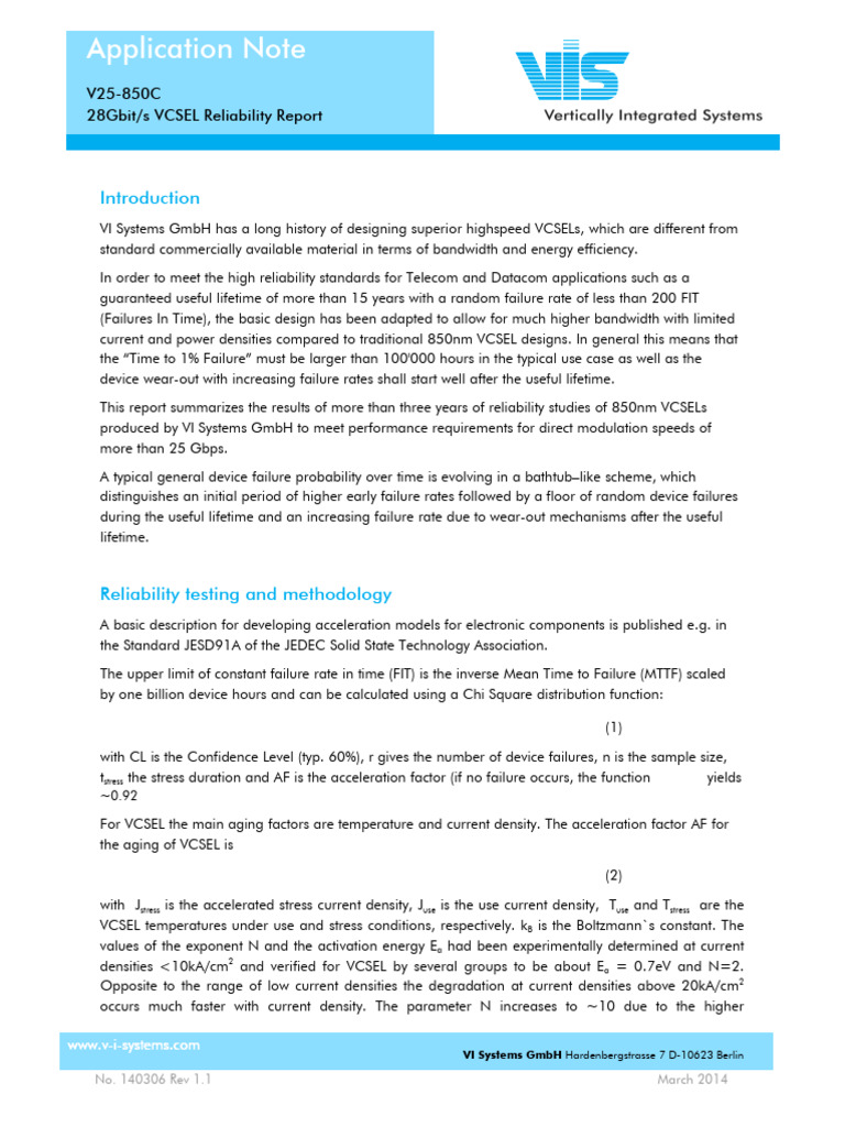 Reliability Report V25-850 VCSEL Short Version | PDF | Reliability ...