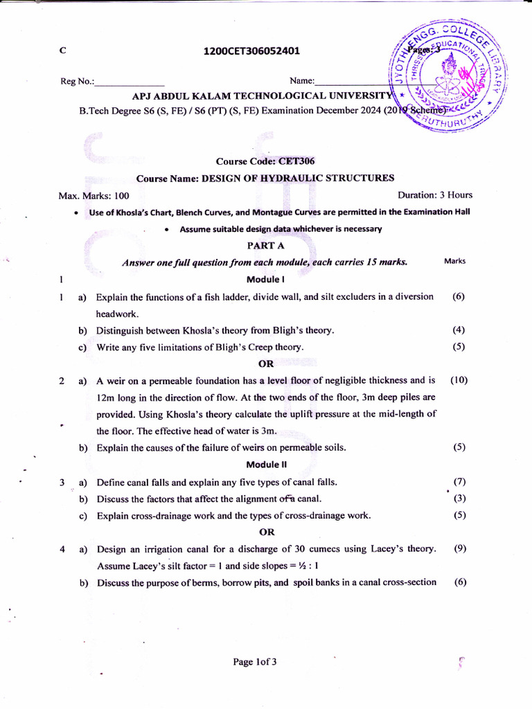Cet306 Design of Hydraulic Structures, December 2024 | PDF | Dam ...