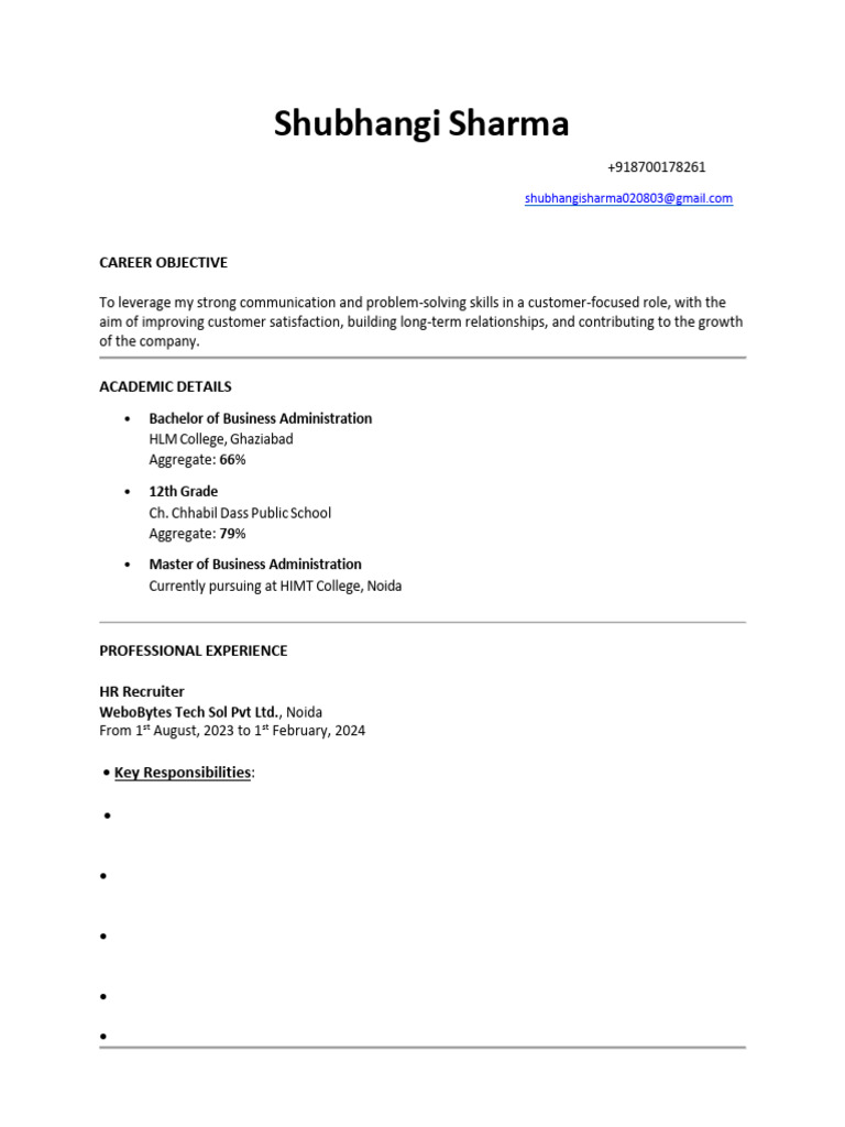 Shubhangi Sharma Resume | PDF | Customer Relationship Management | Business