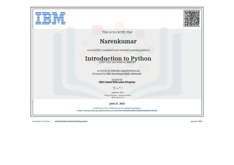 Naren Kumar. N IBMCE CEPYT1IN Certificate - IBM Career Education ...
