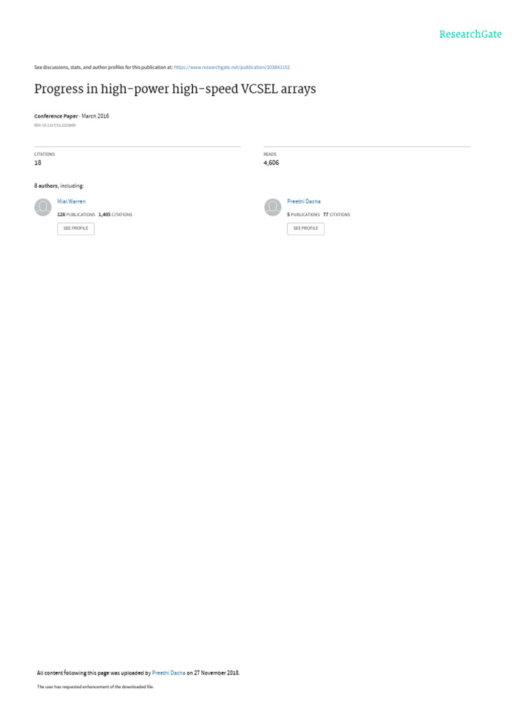 Progress in High-Power High-Speed VCSEL Arrays | PDF | Lidar | Electricity