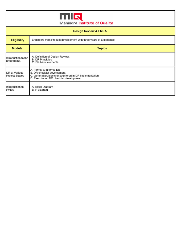 Design Review and FMEA Training Guide | PDF