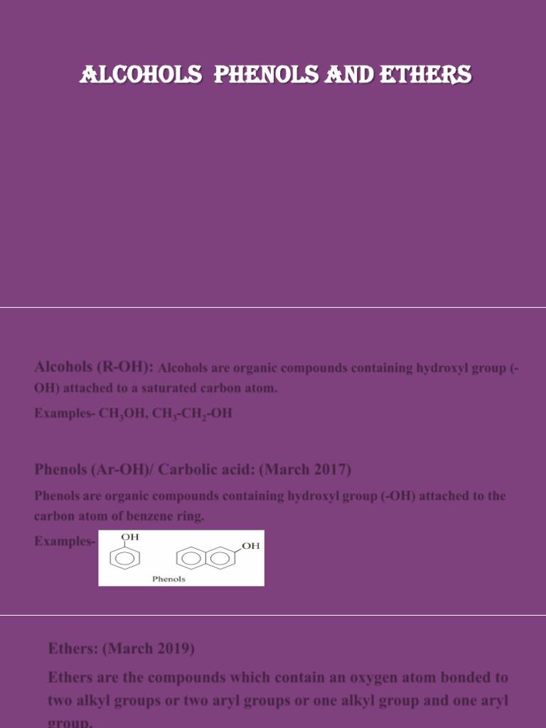 ALCOHOLS, PHENOLS AND ETHERS | PDF | Ether | Chemical Reactions