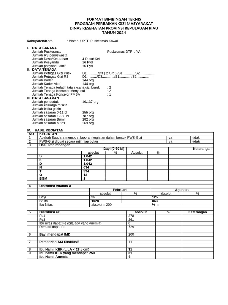 Format Bimtek Gizi 2024 Pkm Kawal | PDF